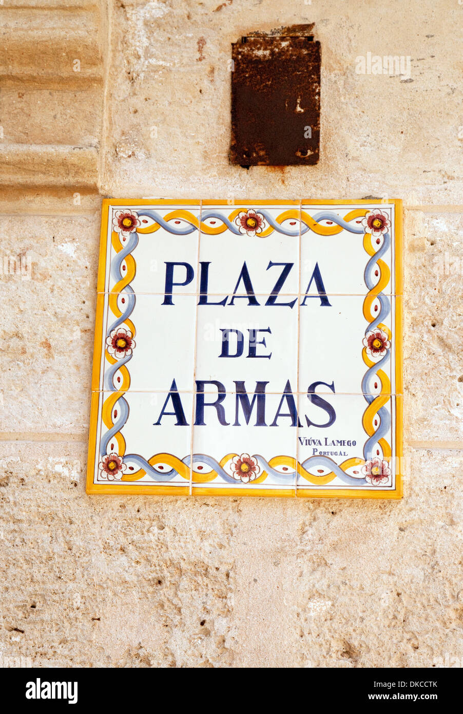 Plaza de Armas square street sign, Havana, Cuba Caribbean Stock Photo ...