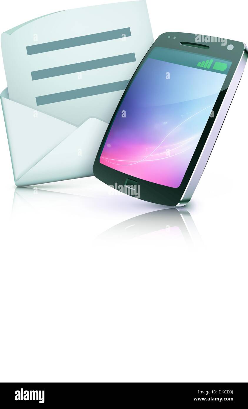 Vector illustration of cool detailed cell phone icon with open envelope ...