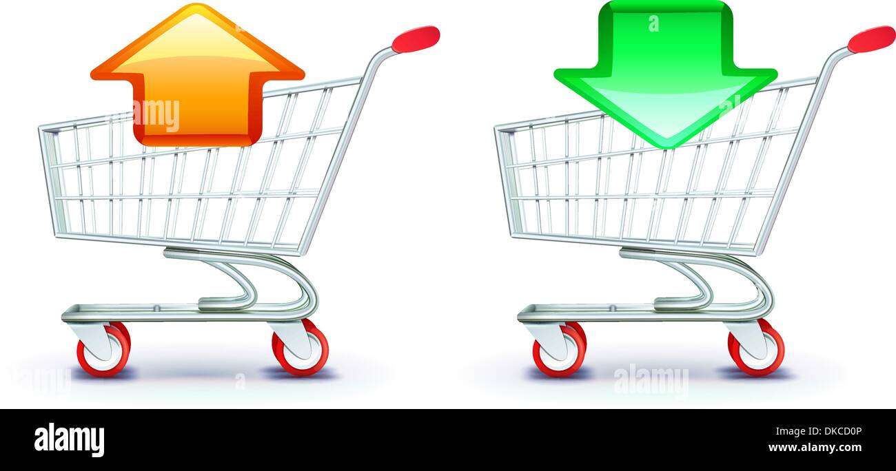 Vector icons set of shopping carts containing in and out arrows Stock ...