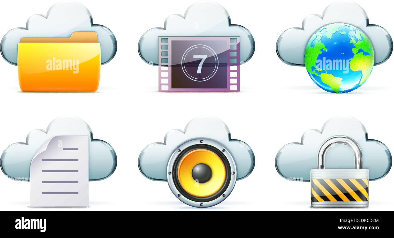 Vector elegant network icon set of cloud storage concept Stock Vector ...