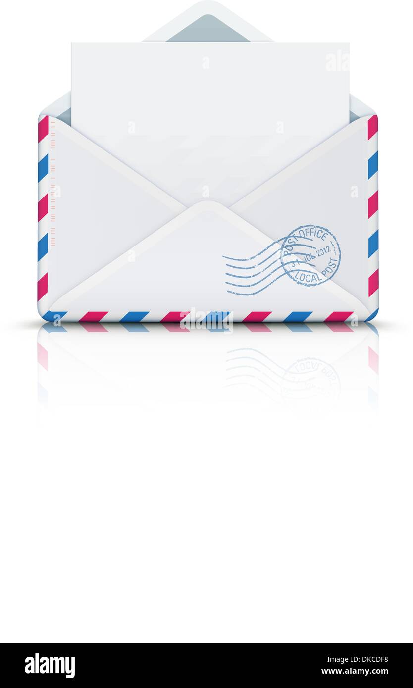 Vector illustration of open blank airmail envelope with rubber stamp ...
