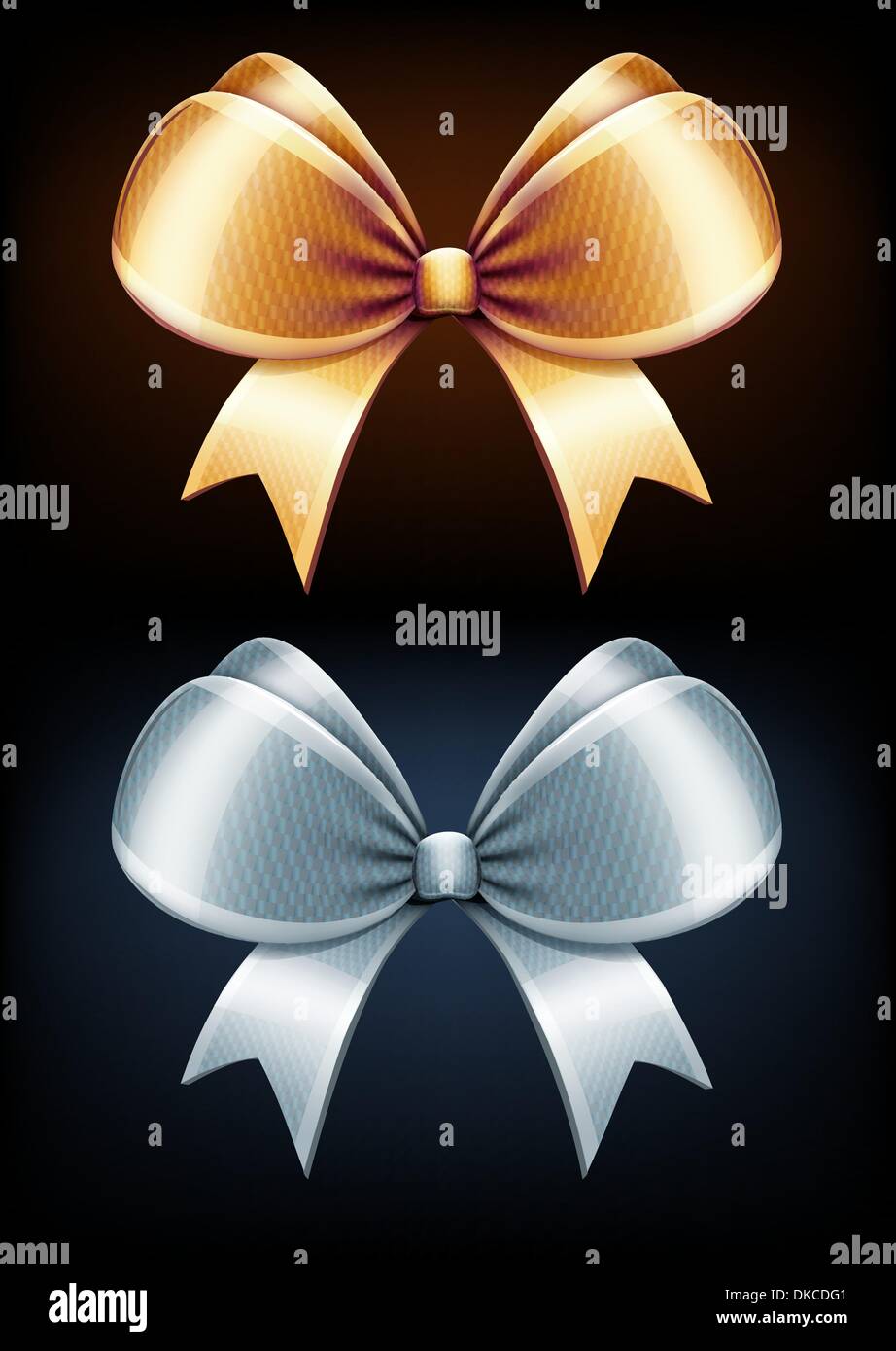 Vector illustration of classic golden and silver bows isolated on black ...