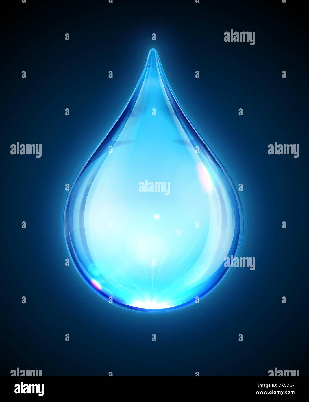 Vector illustration of a single blue shiny water drop isolated on dark ...