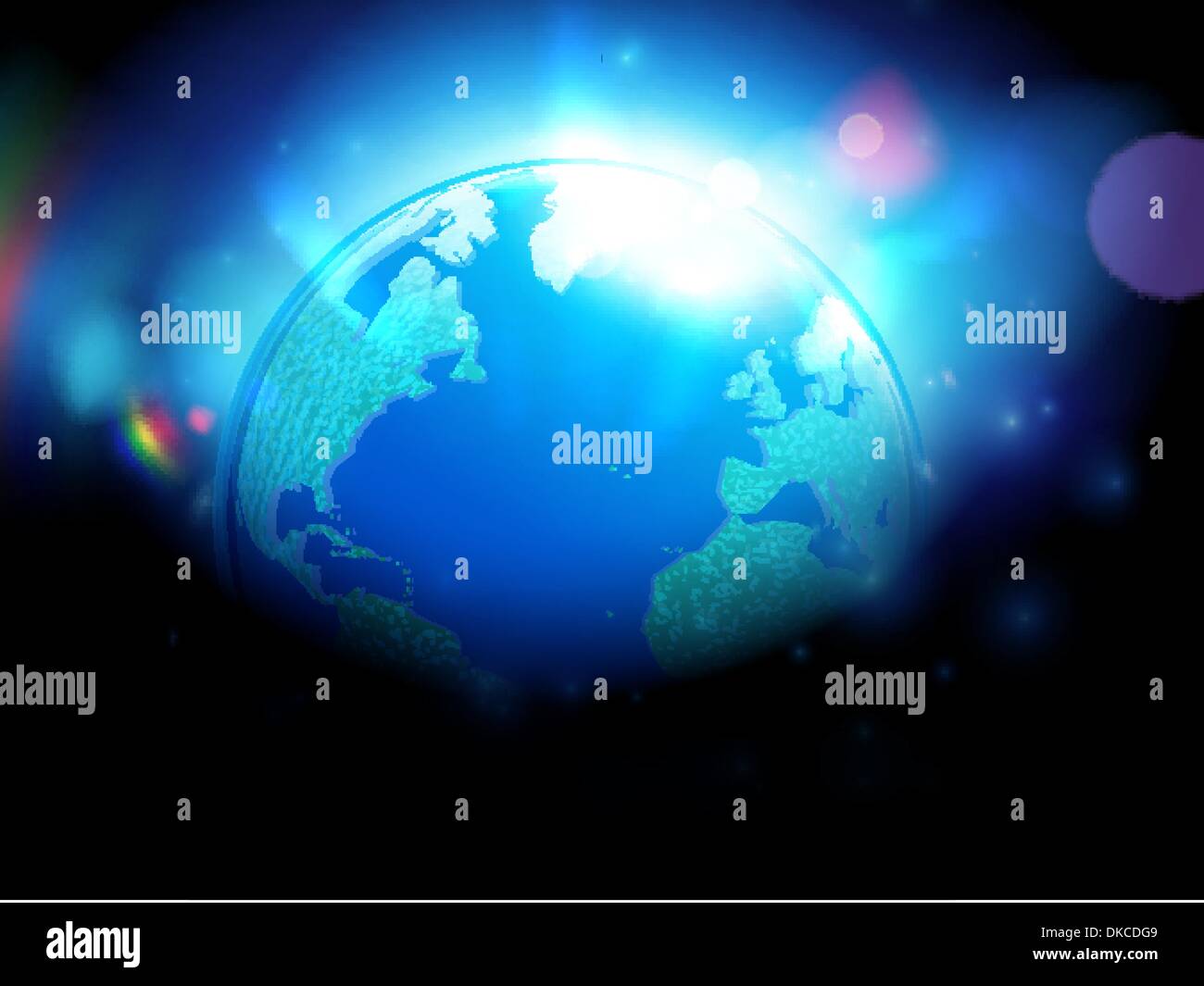 Vector illustration of detailed glossy earth map globe over blurred ...