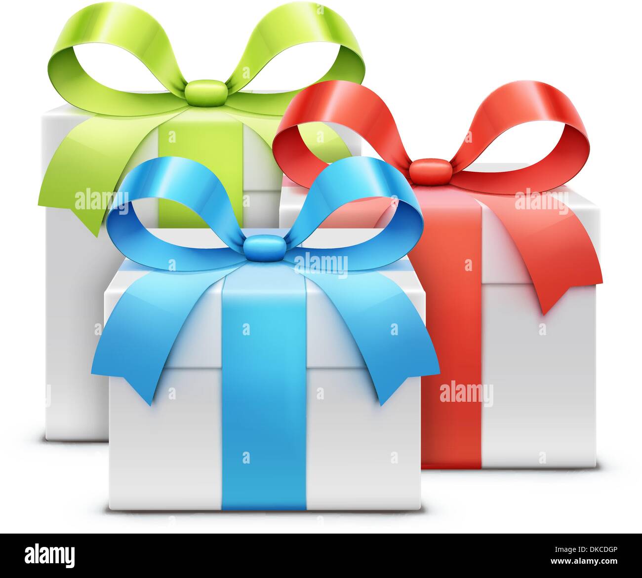 Vector illustration of three white present boxes isolated on white ...