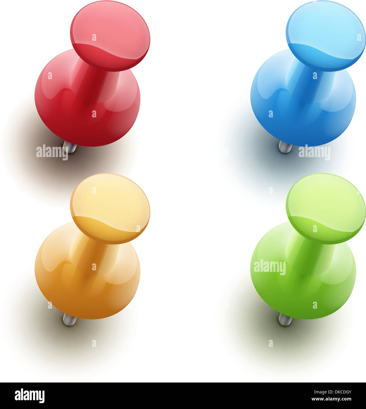 Vector illustration of shiny push pins in a variety of bright colors ...