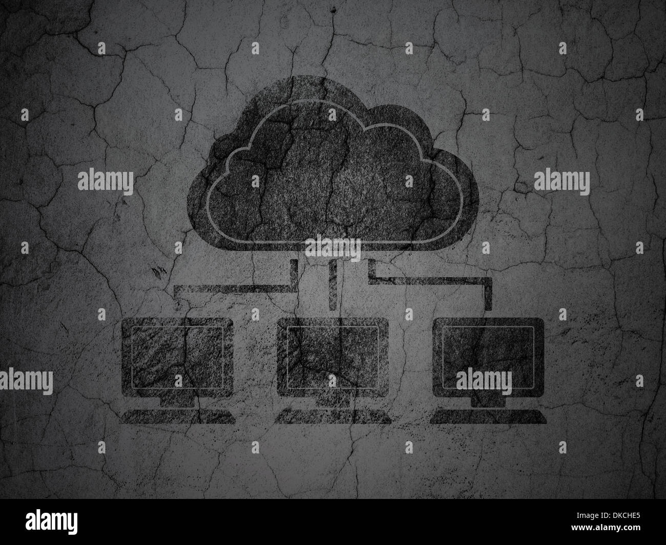 Cloud computing concept: Cloud Network on grunge wall background Stock ...