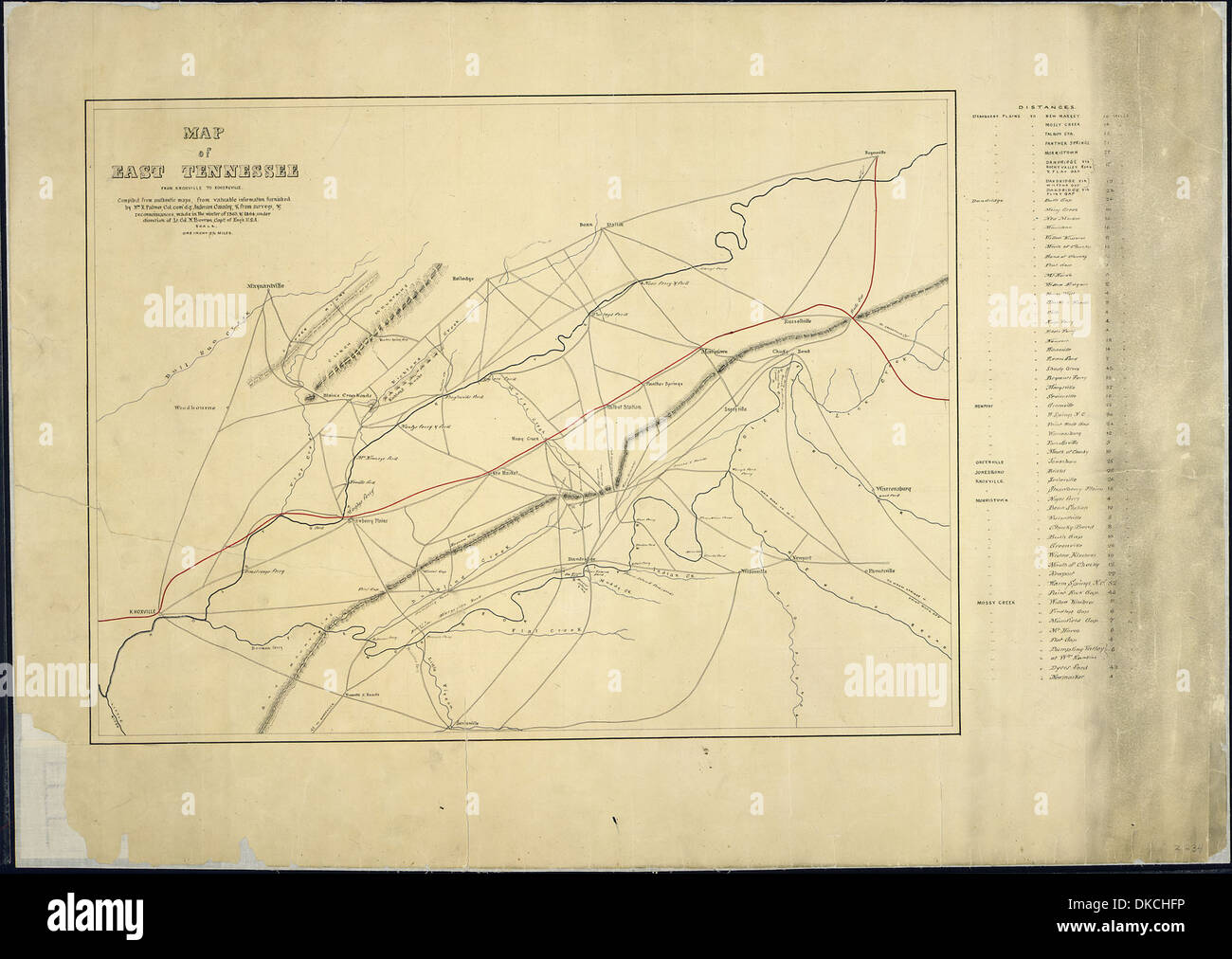 A detailed map of East Tennessee from Knoxville to Rogersville ...