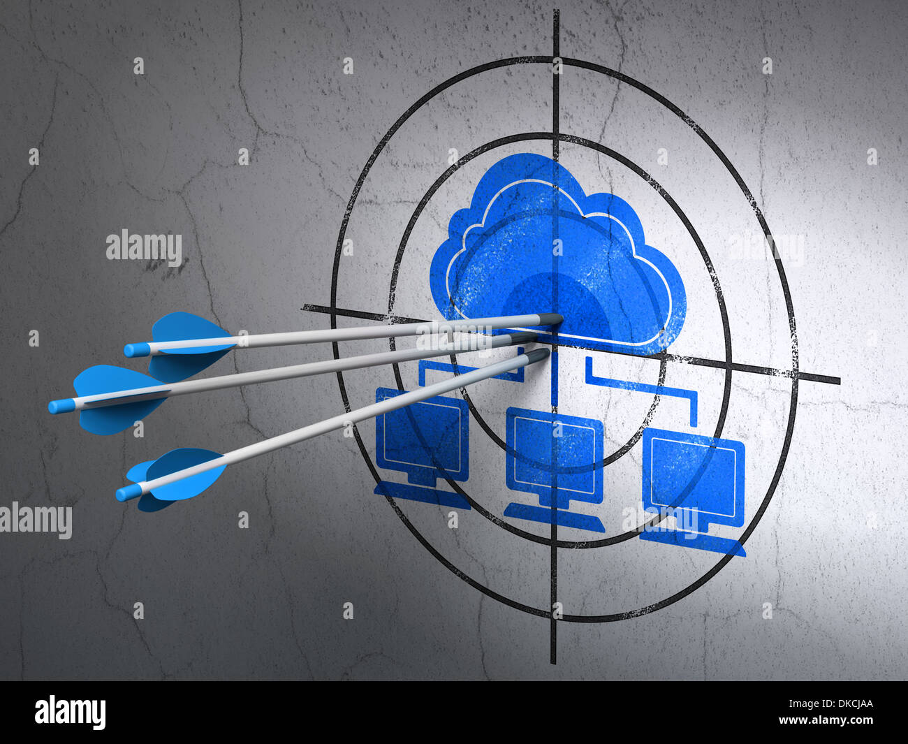 Cloud technology concept: arrows in Cloud Network target on wall Stock ...