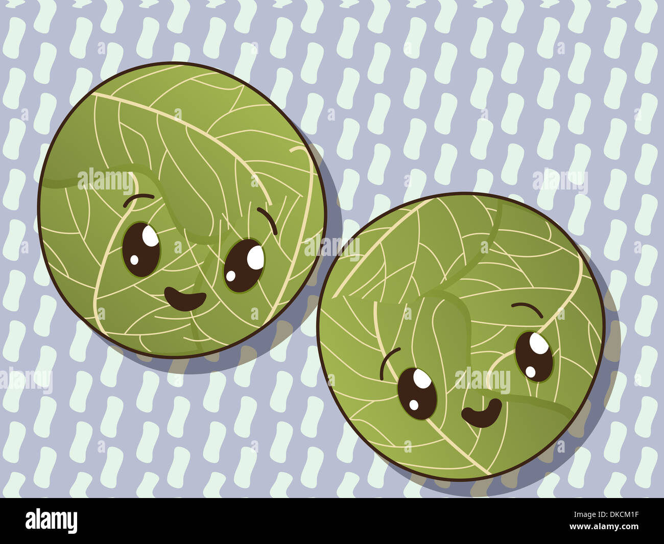 Kawaii style drawing cabbage icons Stock Photo - Alamy
