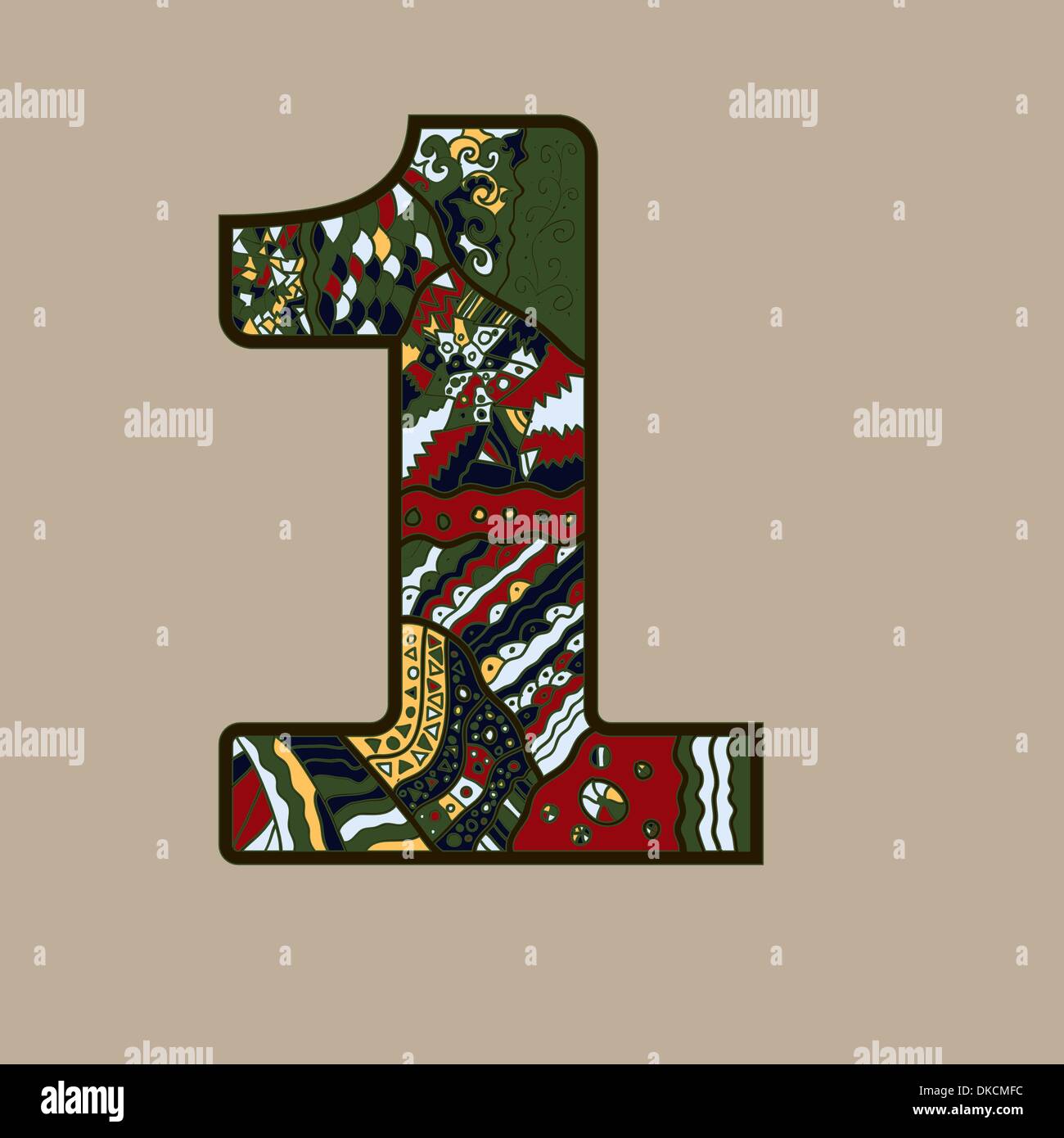 number one ornamental shape design in different colors. Hand wright ...