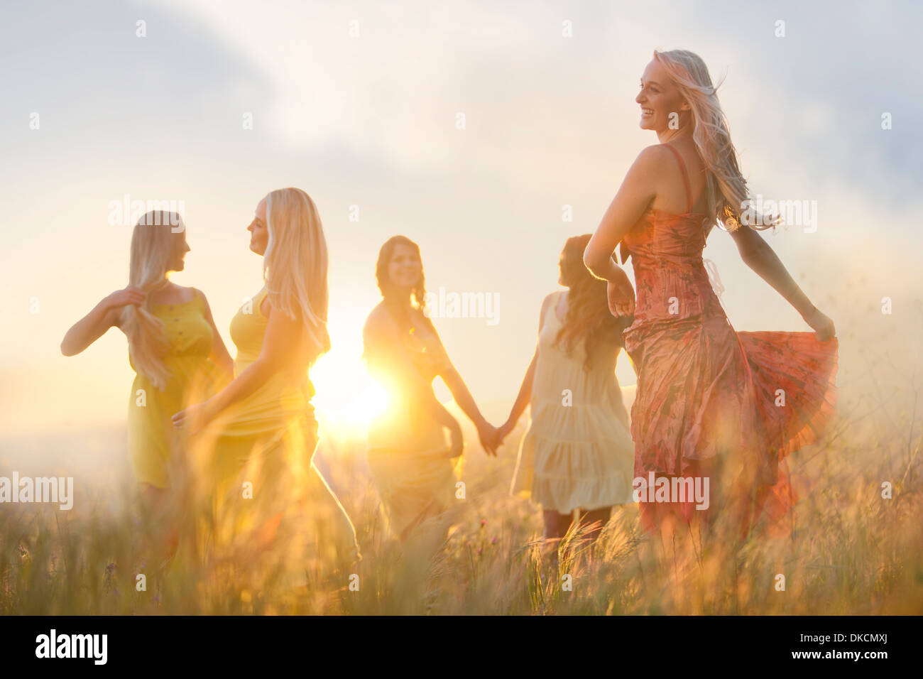 Friends dancing on meadow Stock Photo - Alamy