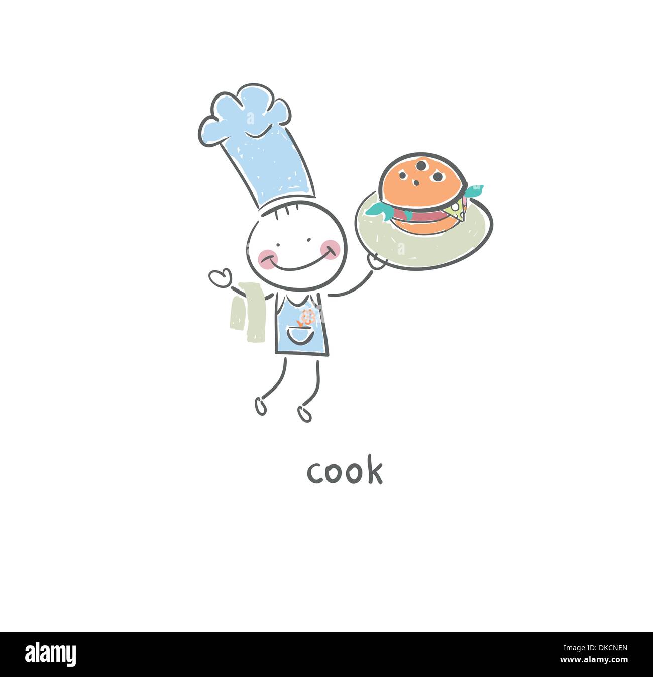 Cook holds a hamburger. Illustration Stock Vector Image & Art - Alamy