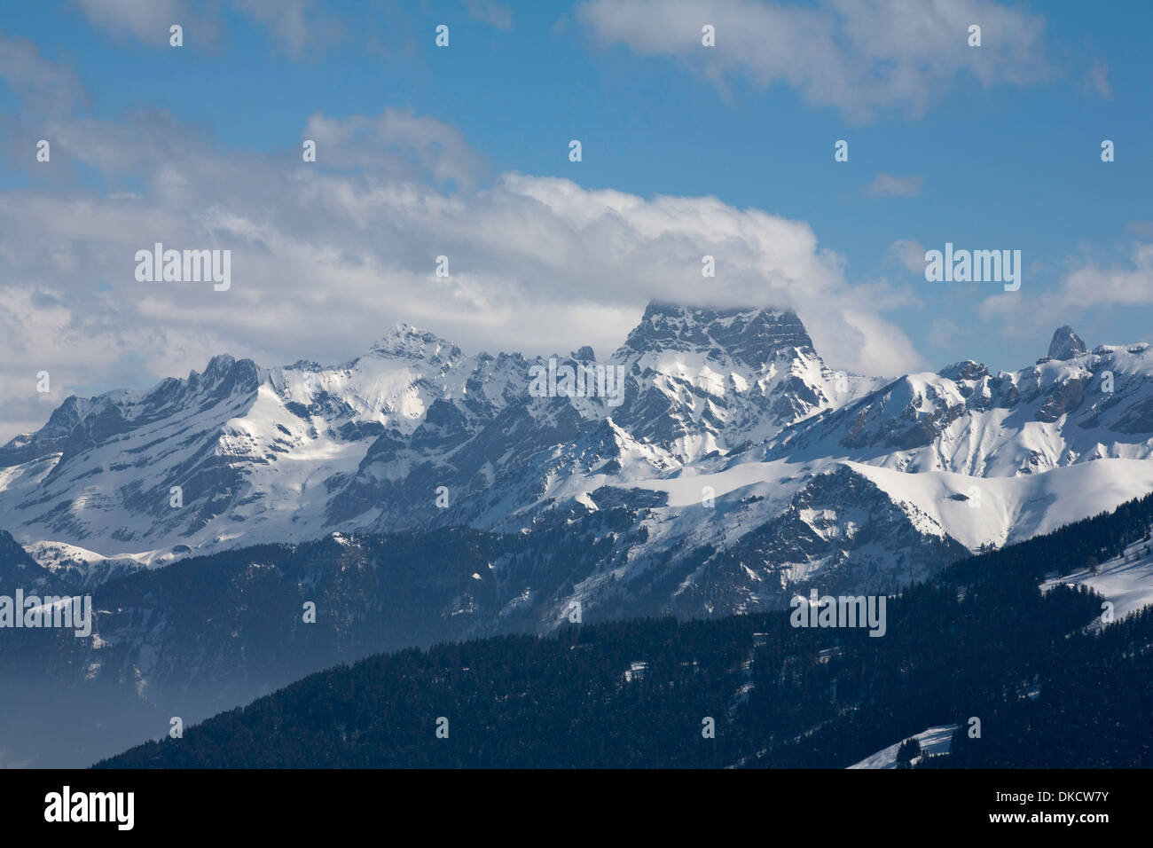 Mountain panorama looking along The Val D'illiez from the village of ...