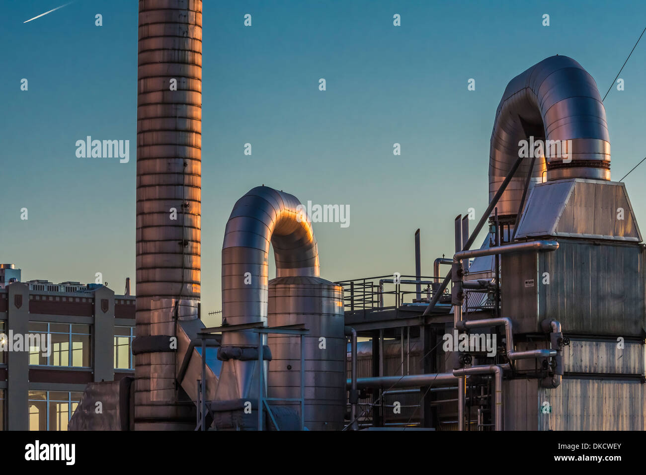 Seattle Steam Co. pipes and smokestack atop their building on the ...
