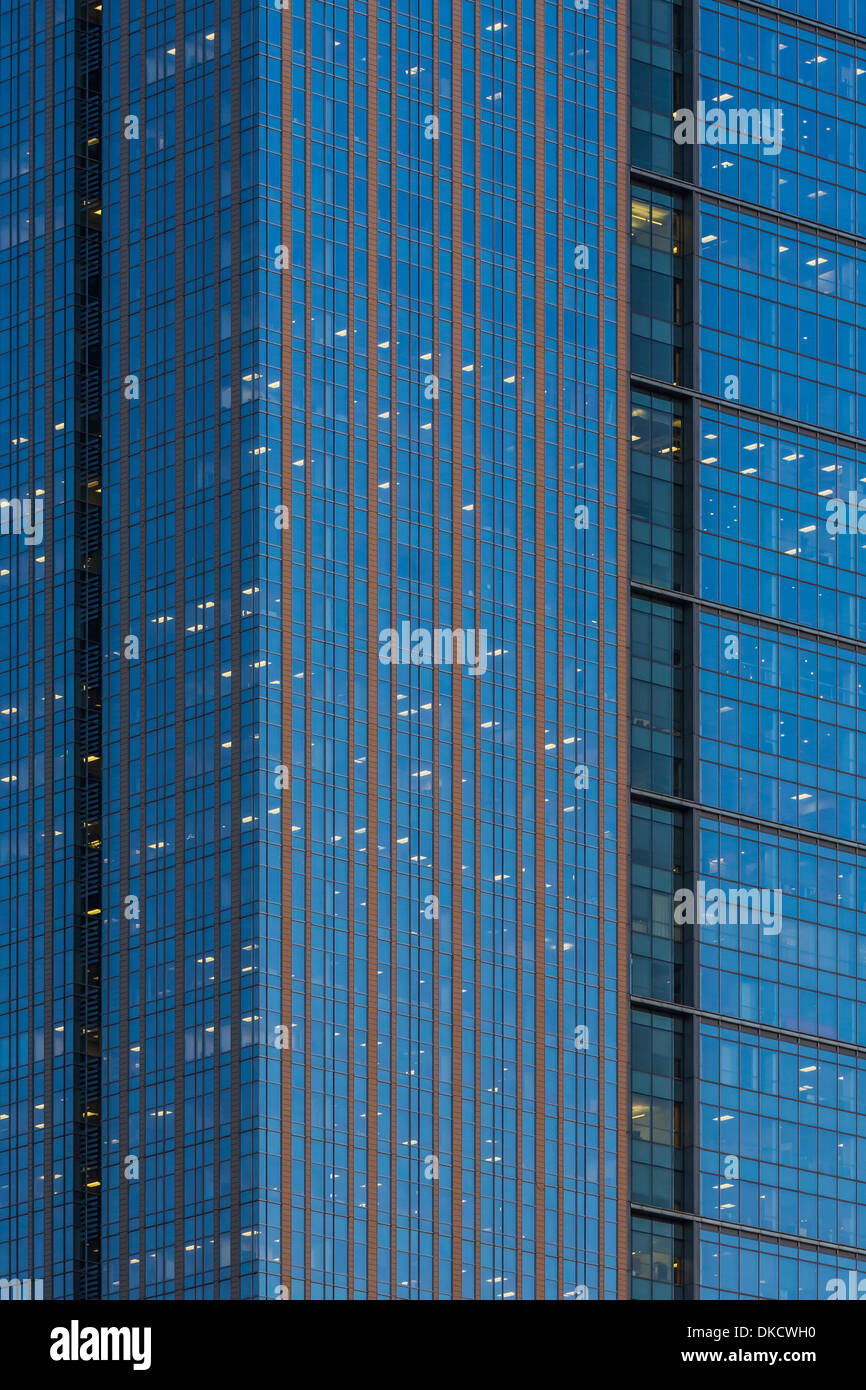 Russell Investments Center facade at twilight with lights blinking on ...