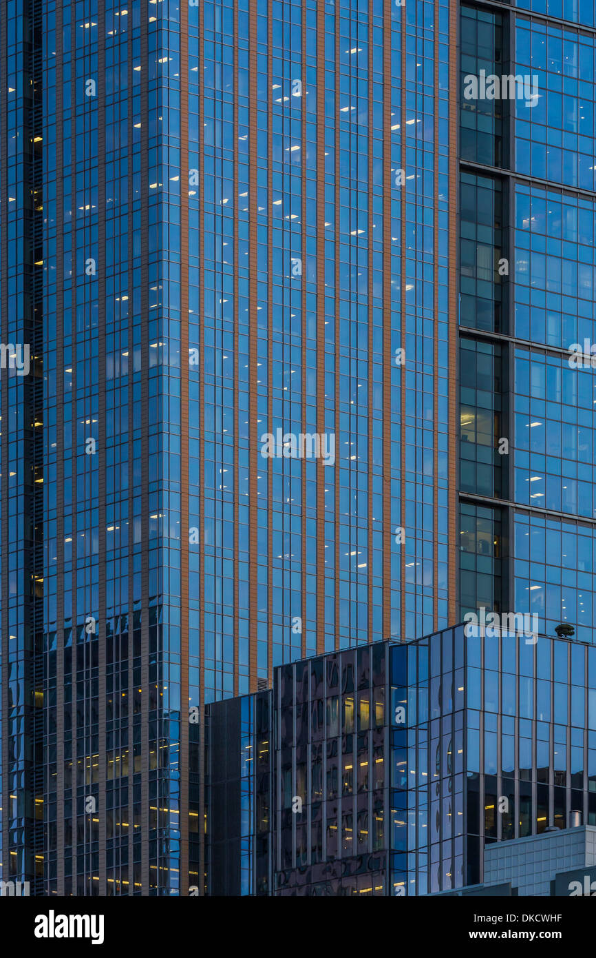 Russell Investments Center facade at twilight with lights blinking on ...