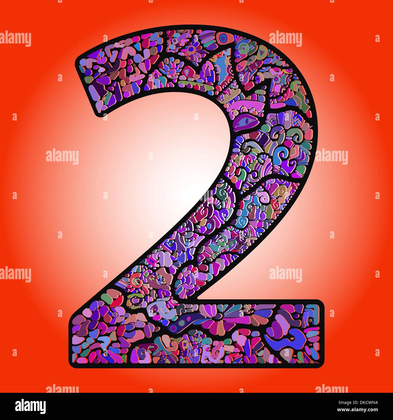 number two ornamental shape design in different colors. Hand wright ...