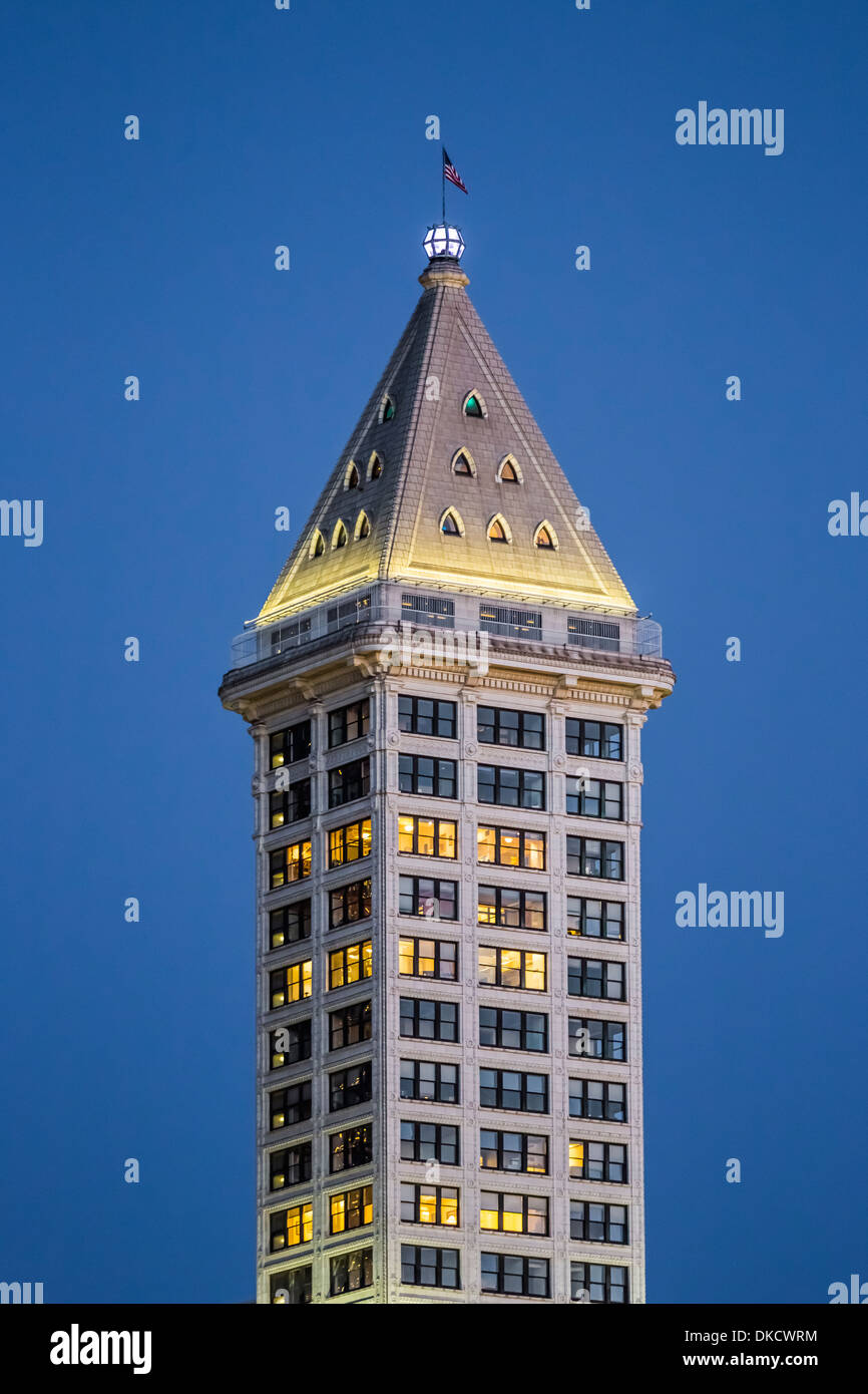 Smith Tower at twilight in downtown Seattle, Washington State, USA ...
