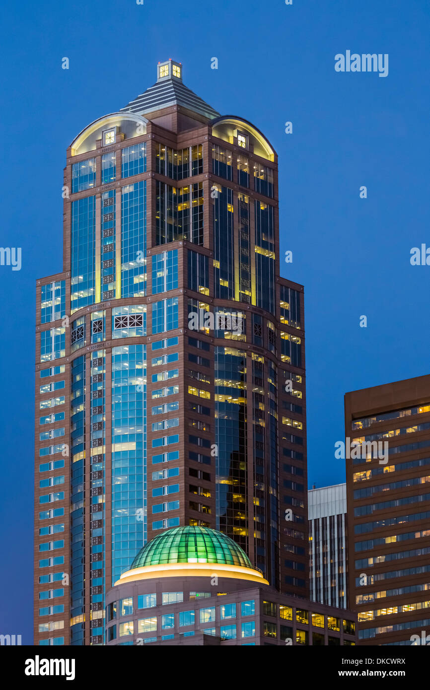 1201 Third Avenue tower at twilight in downtown Seattle, with the ...