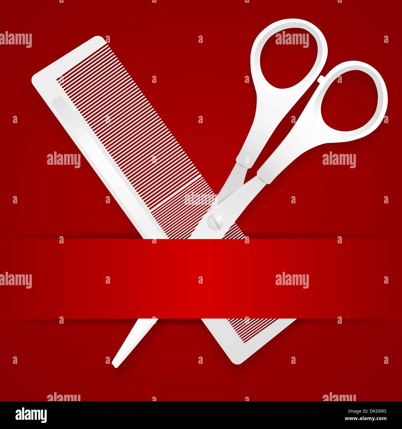 Scissors and comb - advertising barbershop - on a red background Stock ...
