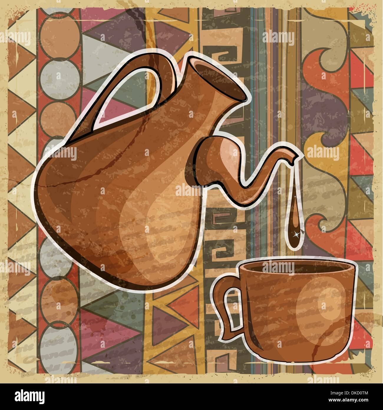 Coffee pot and cup of coffee on the ethnic patterns Stock Vector Image ...