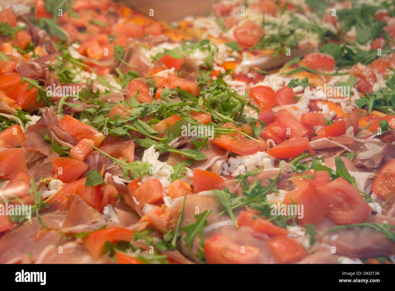 Italy, Tuscany, Florence. Traditional Italian pizza with prosciutto and ...
