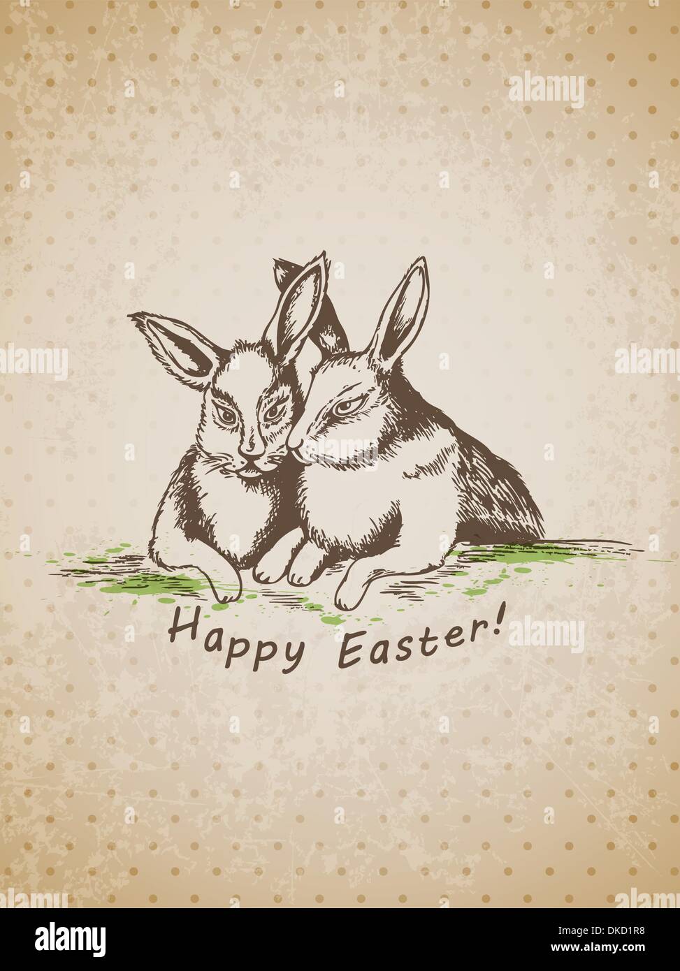 Vector hand drawn vintage Easter background with rabbits Stock Vector ...