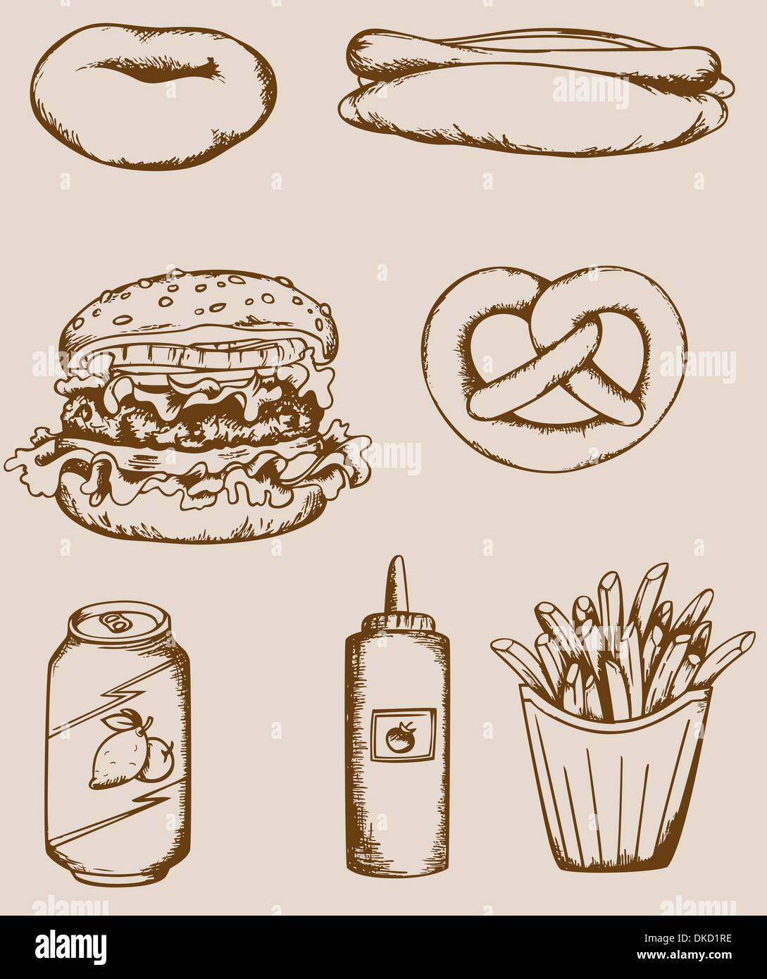 Set of vector vintage fastfood icons Stock Vector Image & Art - Alamy