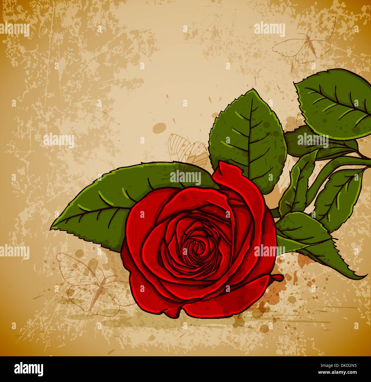 Vector vintage floral background with red rose Stock Vector Image & Art ...