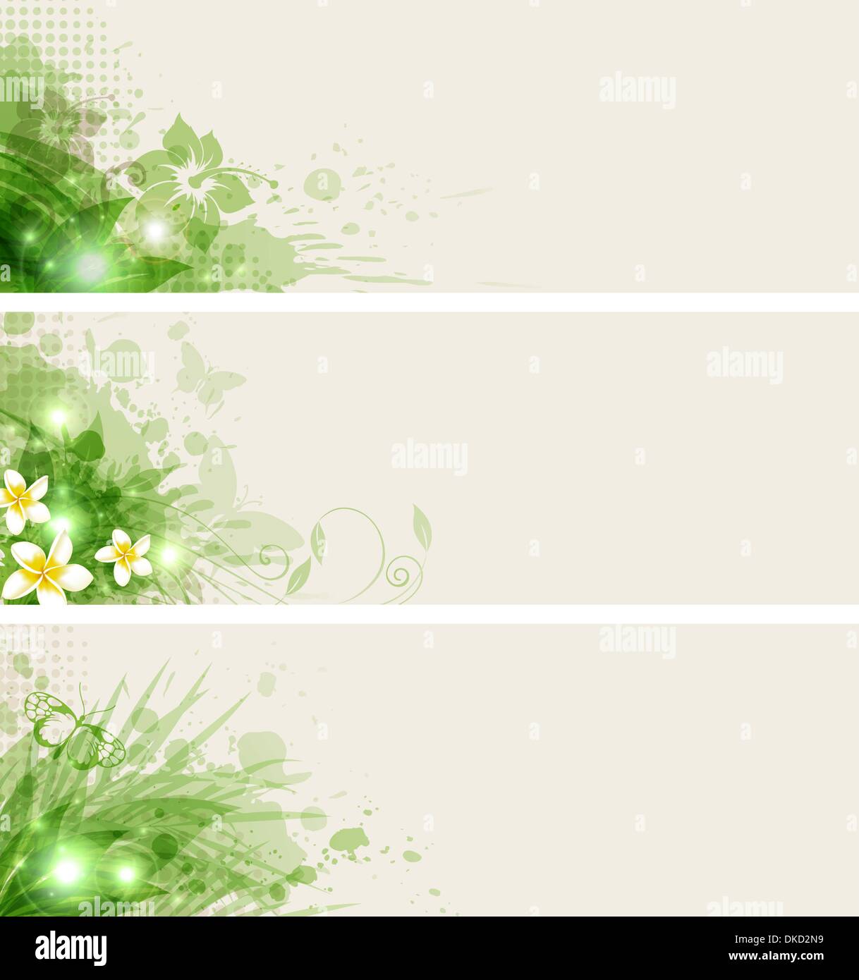 Set of vector banners with flowers and green leaves Stock Vector Image ...
