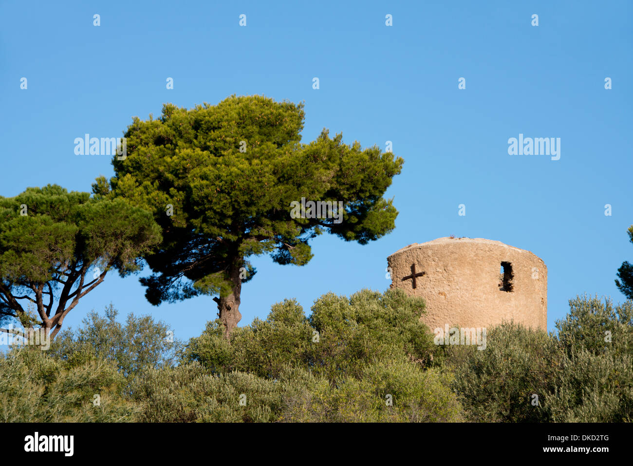 France, Provence, Bormes-les-Mimosas. Historic hilltop church ruins ...
