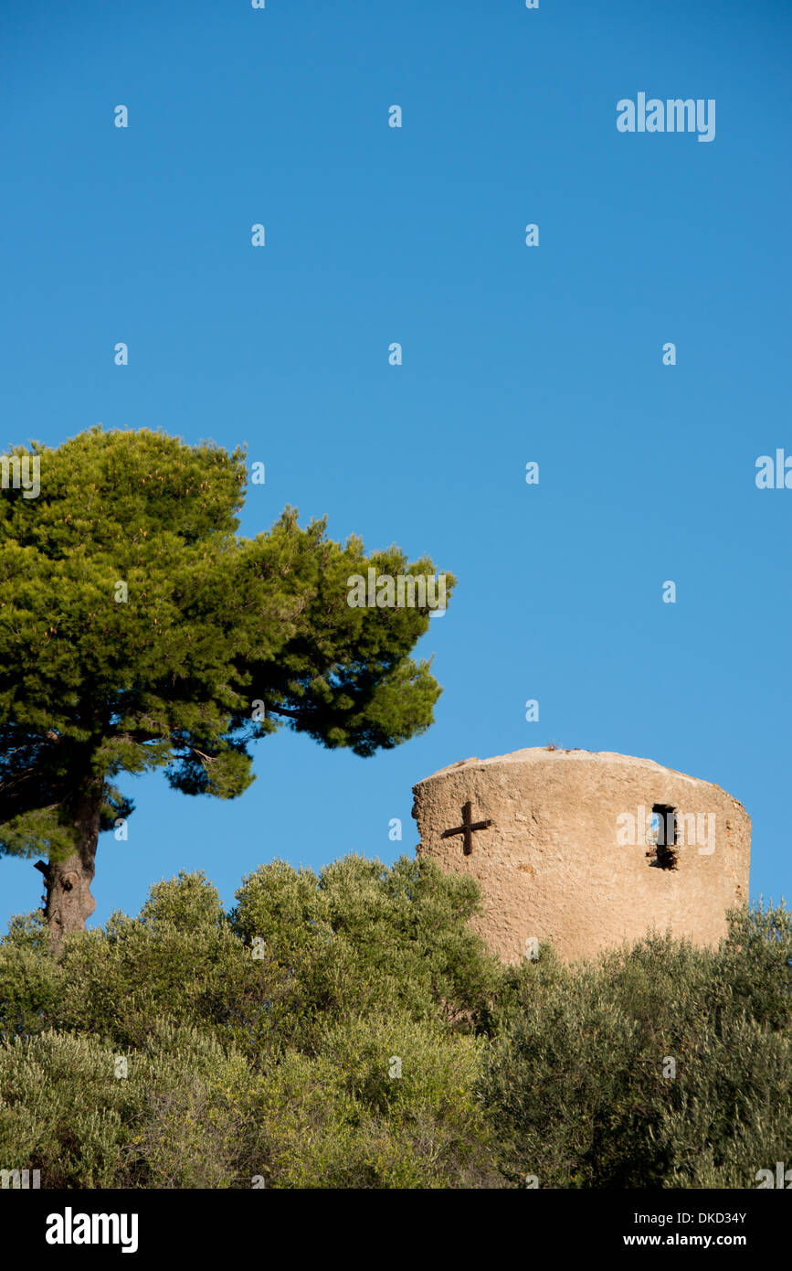 France, Provence, Bormes-les-Mimosas. Historic hilltop church ruins ...