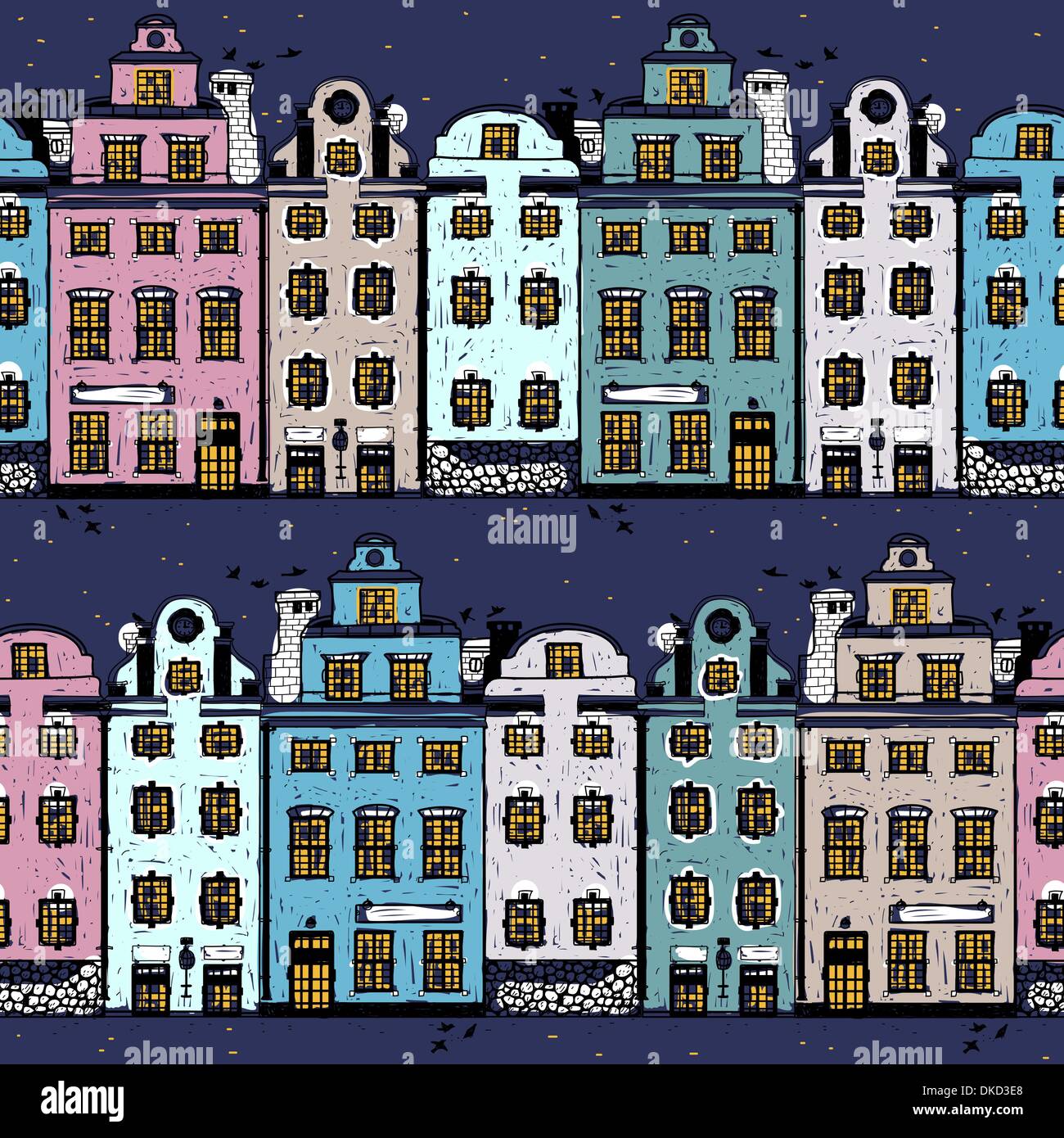 vector seamless pattern with night streets of an old town Stock Vector ...