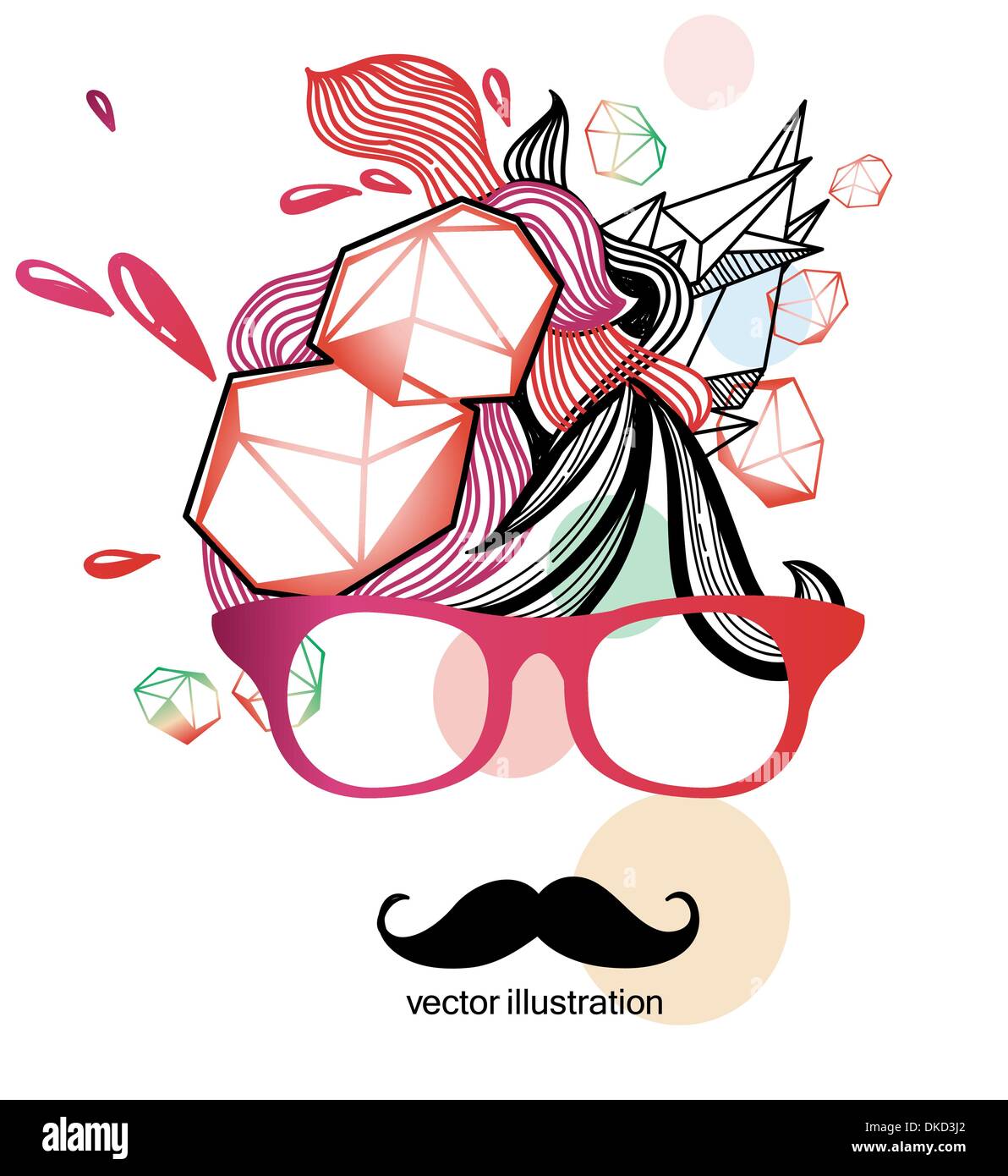 vector illustration of an abstract face with cartoon mustache in red ...