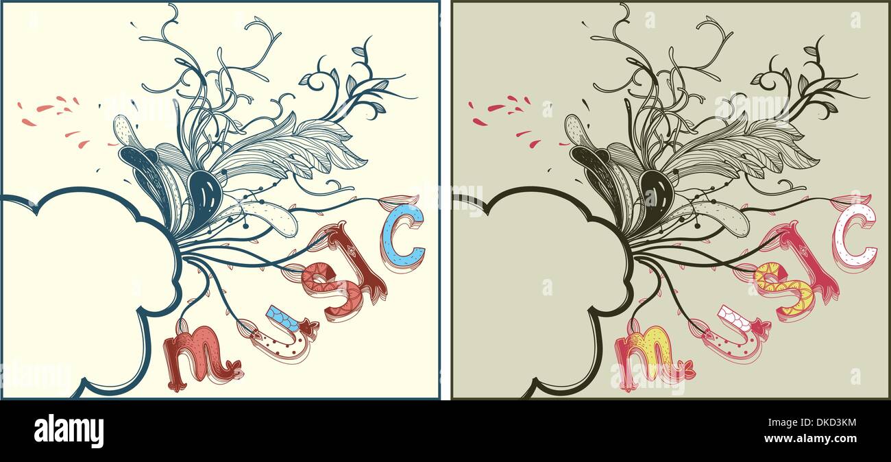 vector set of two floral cards with abstract plants and ornate cartoon ...