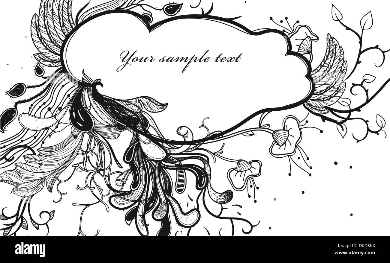 hand drawn floral frame with rich fantasy plants and flowers Stock ...