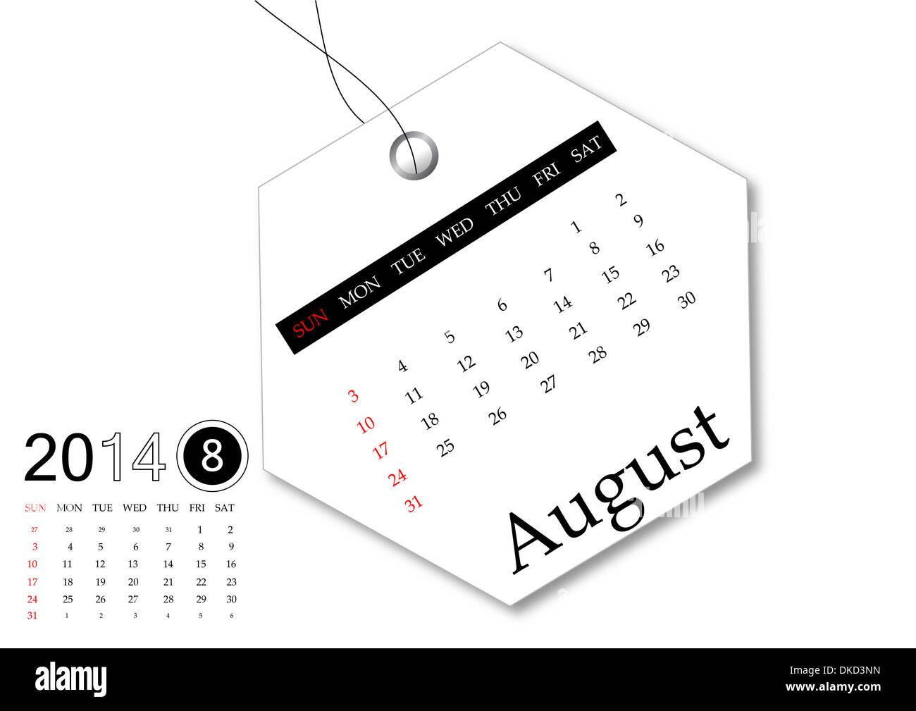 August of 2014 calendar for tag design Stock Photo - Alamy