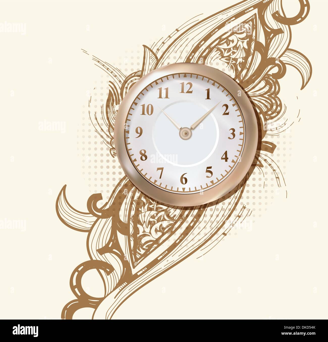 vector illustration of an ancient golden clock on an abstract ...