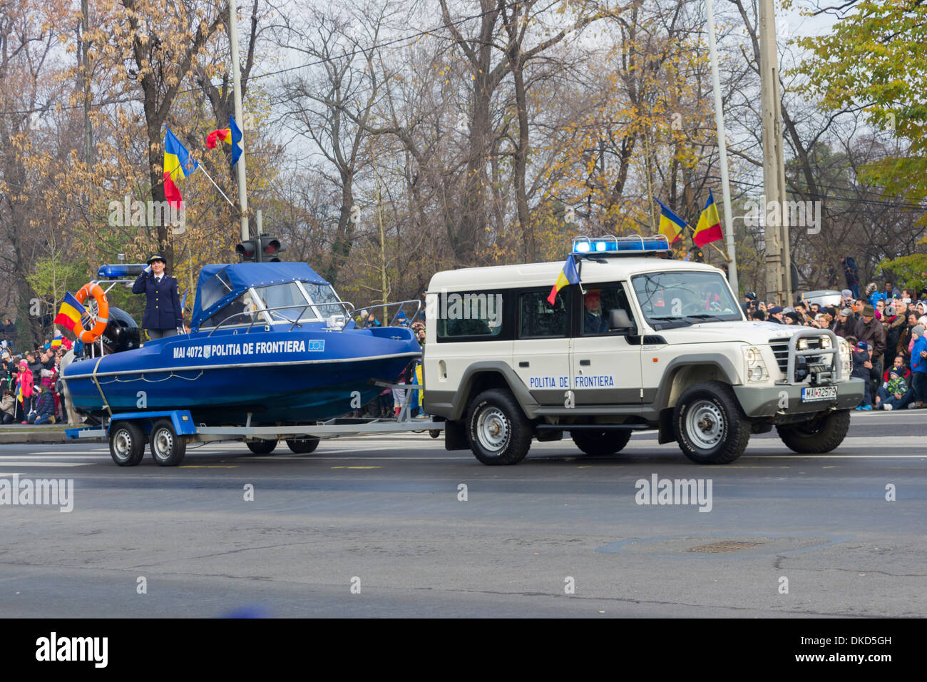 Romanian Border Police ARVOR 215 boat towed by an Iveco Mastiff 4x4 ...