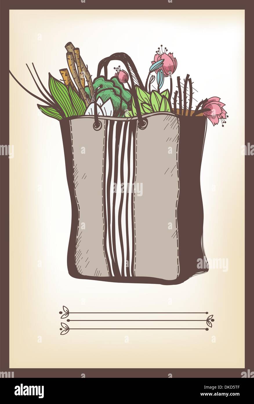 vector illustration of a bag with fresh flowers and plants Stock Vector ...