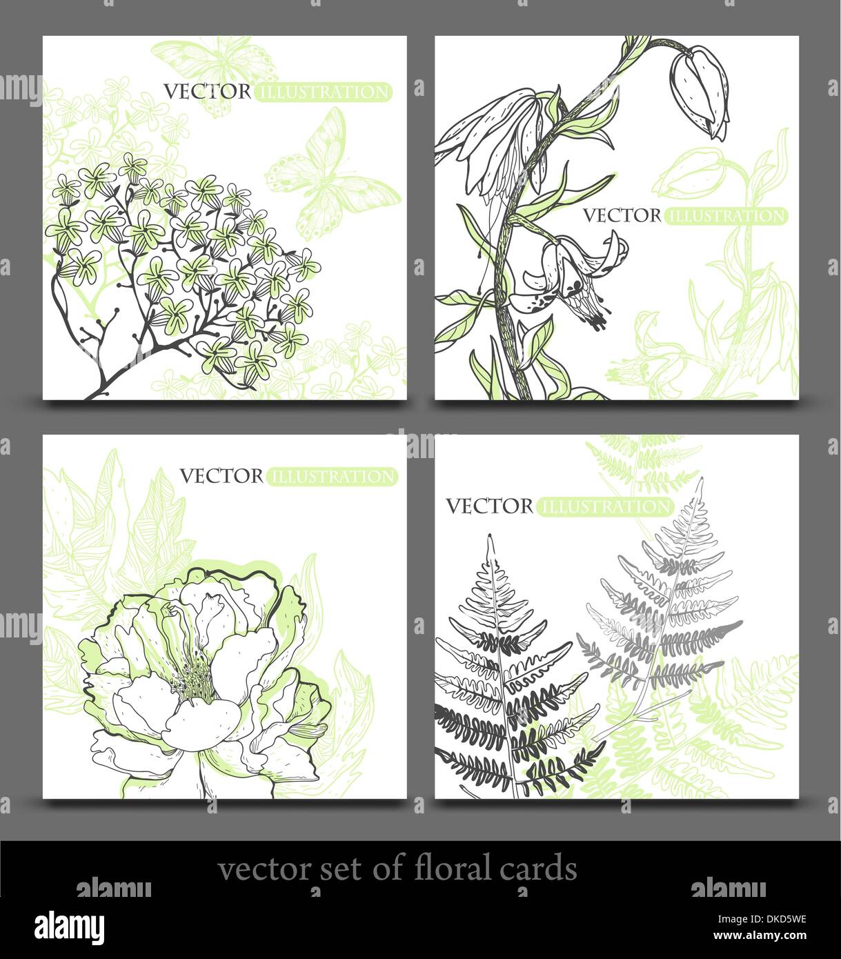 vector set of floral cards with hand drawn flowers and plants Stock ...
