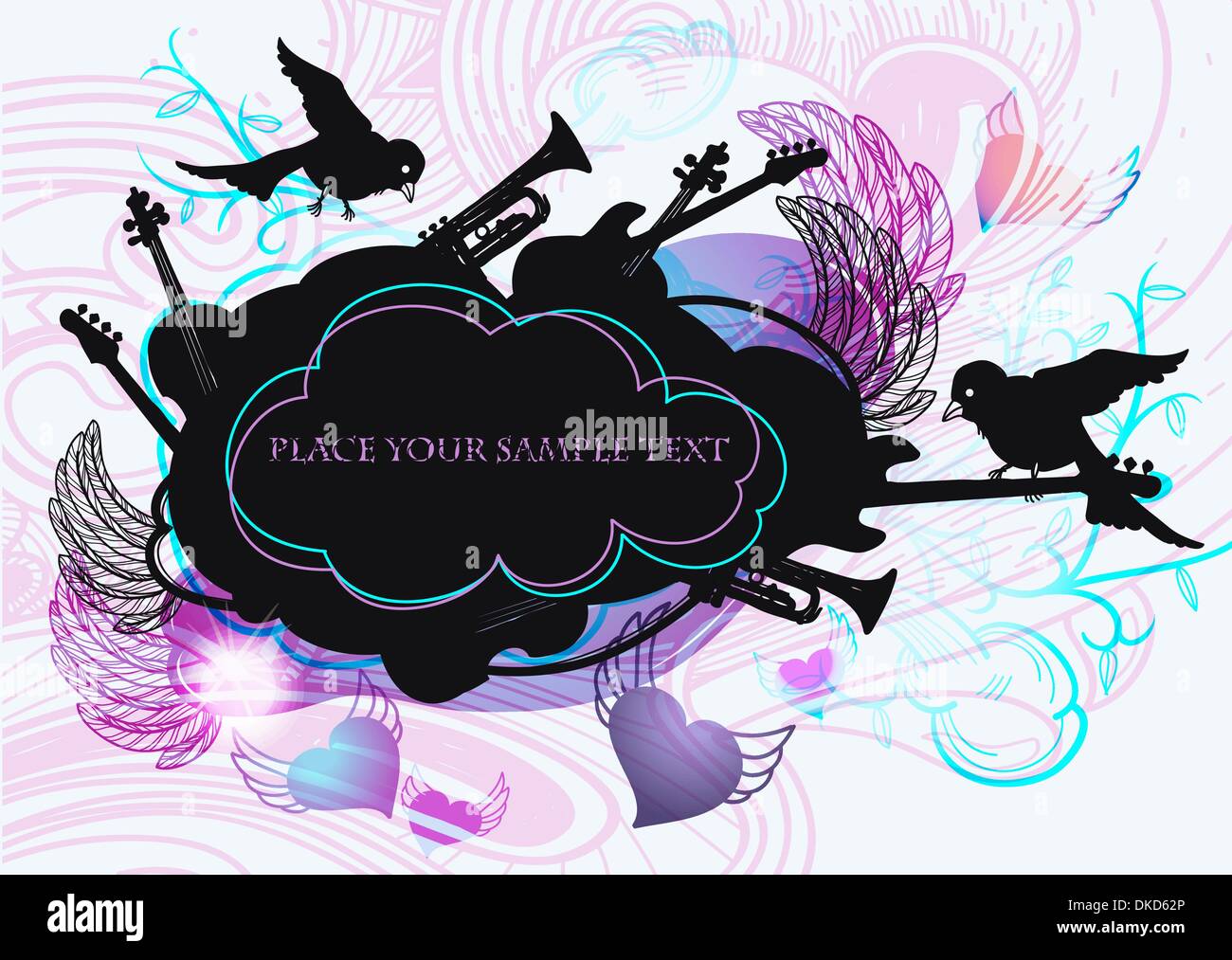vector frame with music instruments and flying birds.eps10 Stock Vector ...