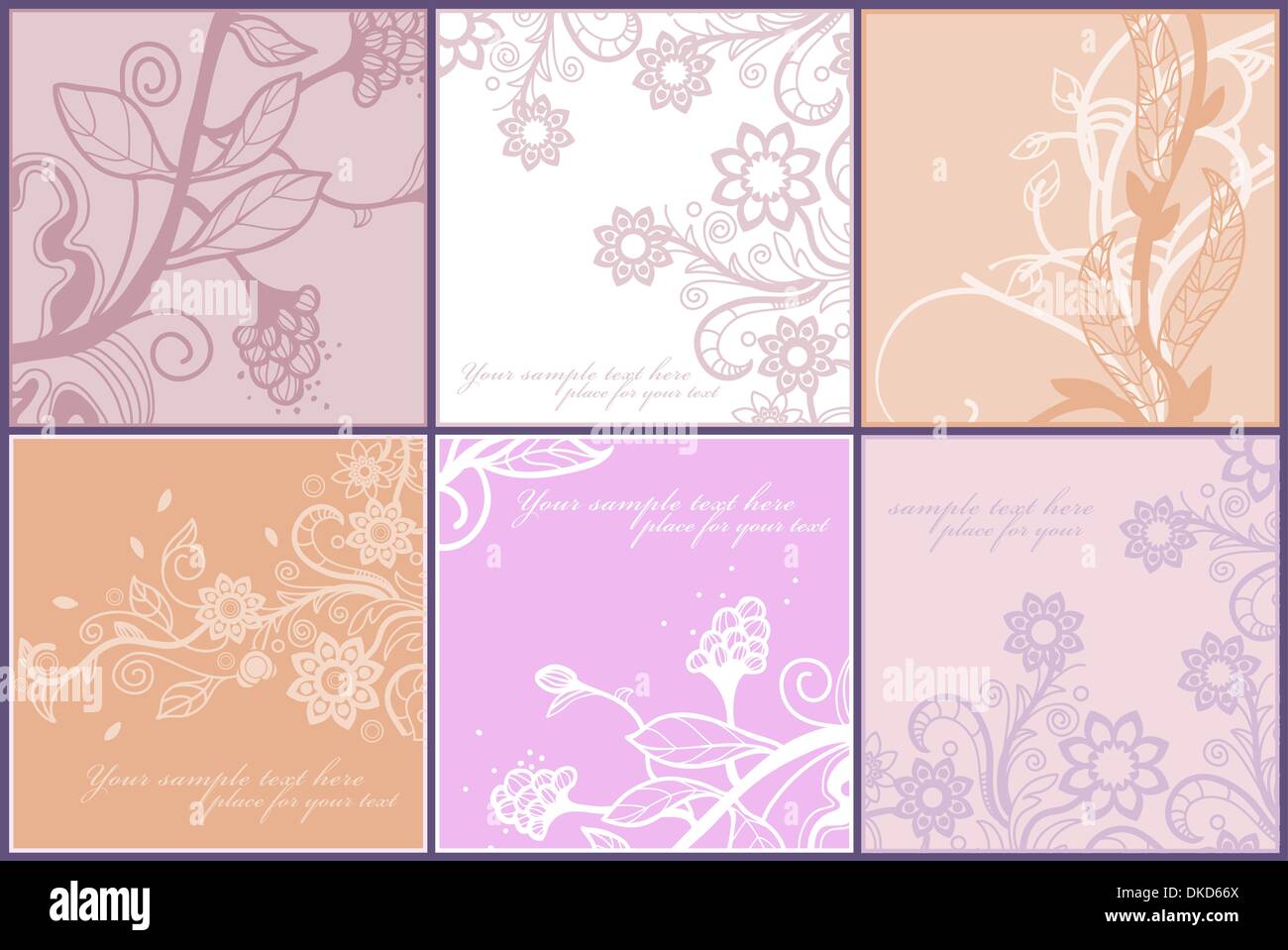 vector set of 6 floral cards with bright blooming flowers and plants ...