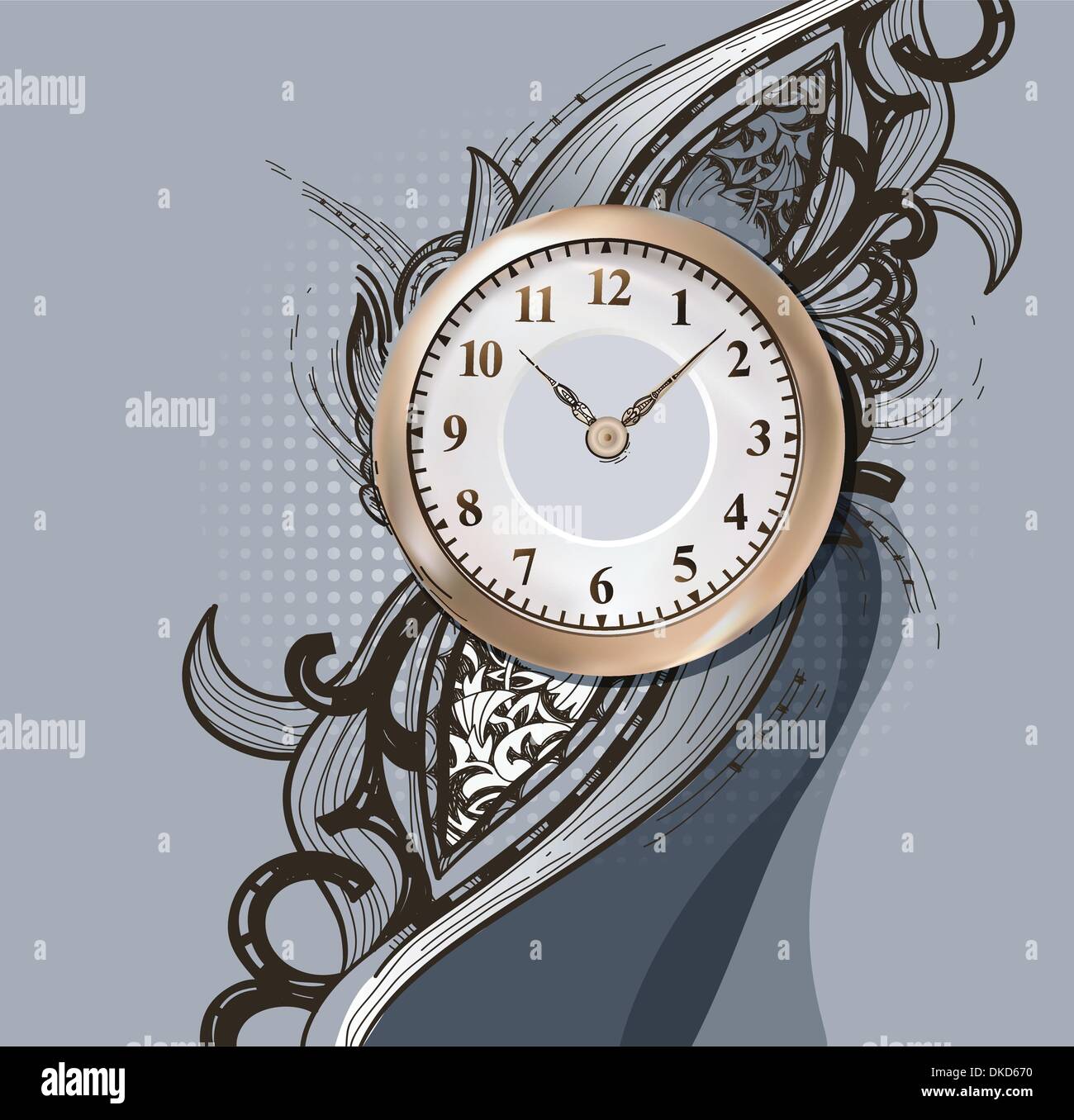 vector illustration of an ancient golden clock on an abstract ...