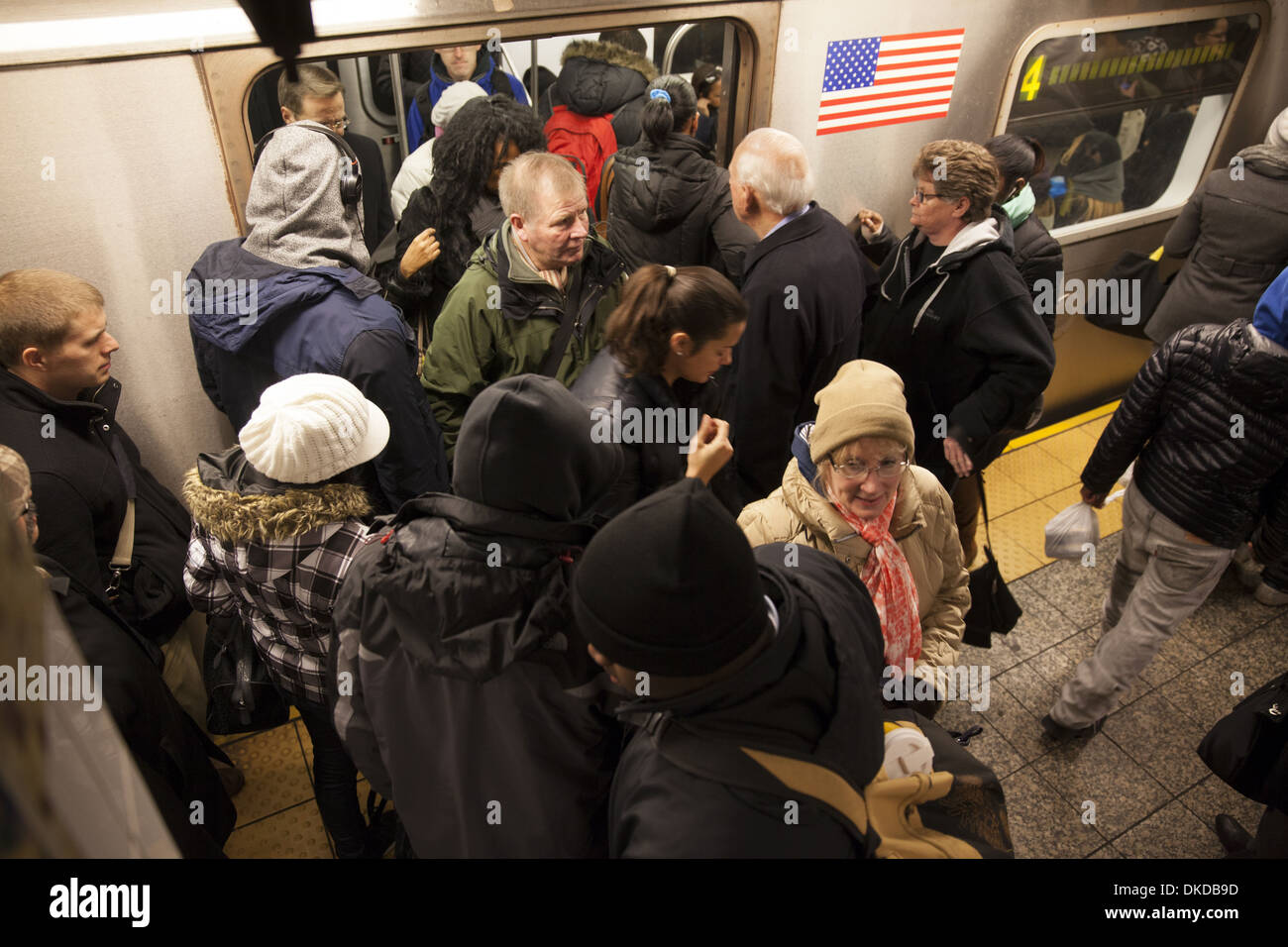 Evening rush hour in the New York City Subway at 42nd Street at Grand ...