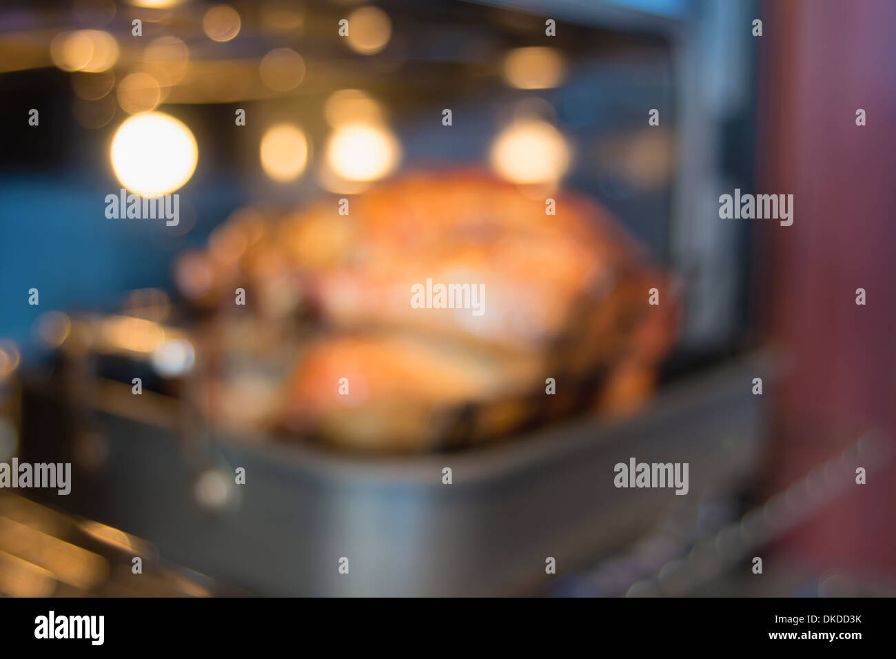 Thanksgiving Turkey in Roasting Pan in Oven Blurred Bokeh Defocused ...