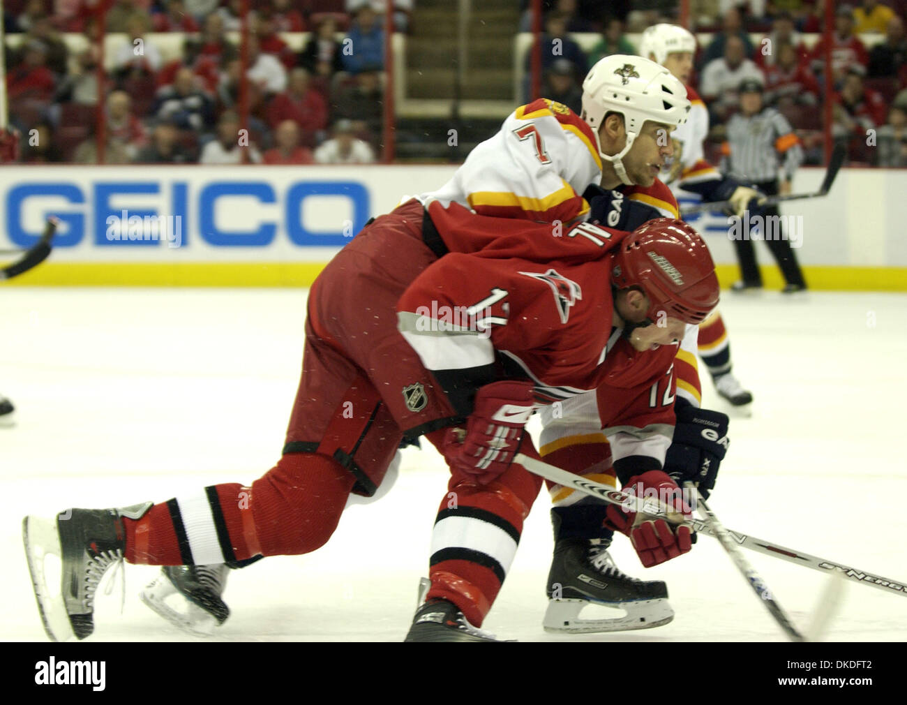 Jan 11, 2007; Raleigh, NC, USA; Carolina Hurricanes ERIC STAAL get ...