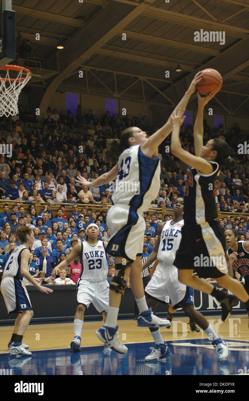 Jan 13, 2007; Durham, NC, USA; Duke center ALISON BALES blocks one of ...