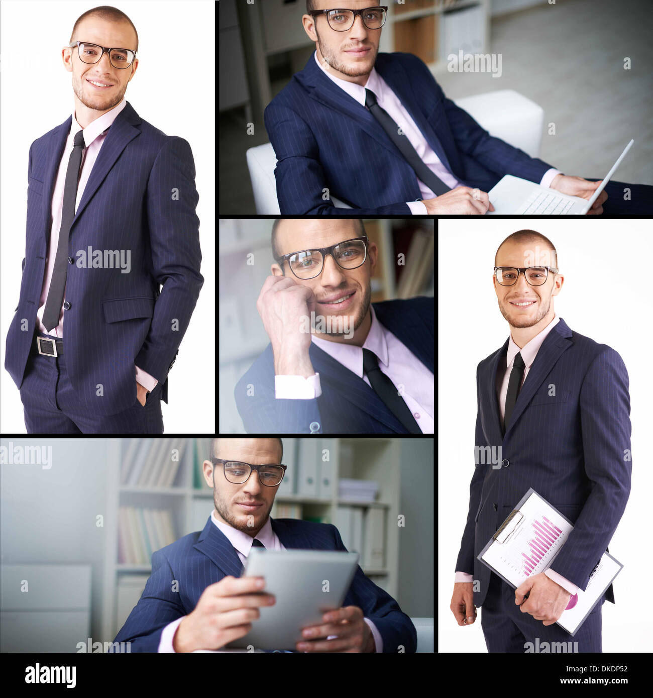 Collage of attractive male in suit and eyeglasses Stock Photo - Alamy